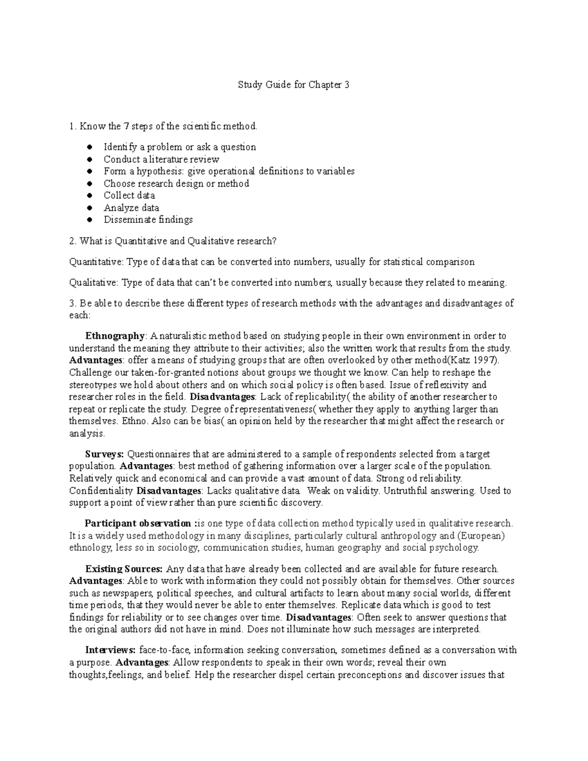 Soc. 3&4 - Chapter 3 & 4 summary - Study Guide for Chapter 3 Know the 7 ...