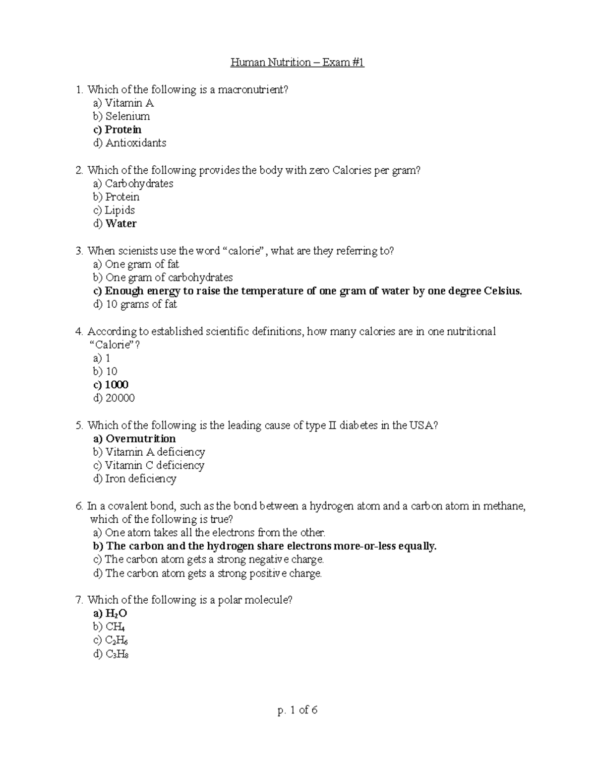 Human Nutrition Final sample - Human Nutrition – Exam # Which of the ...
