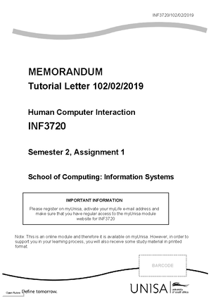 Tutorial letter - Previous exam paper - INF3720 - Unisa - Studocu