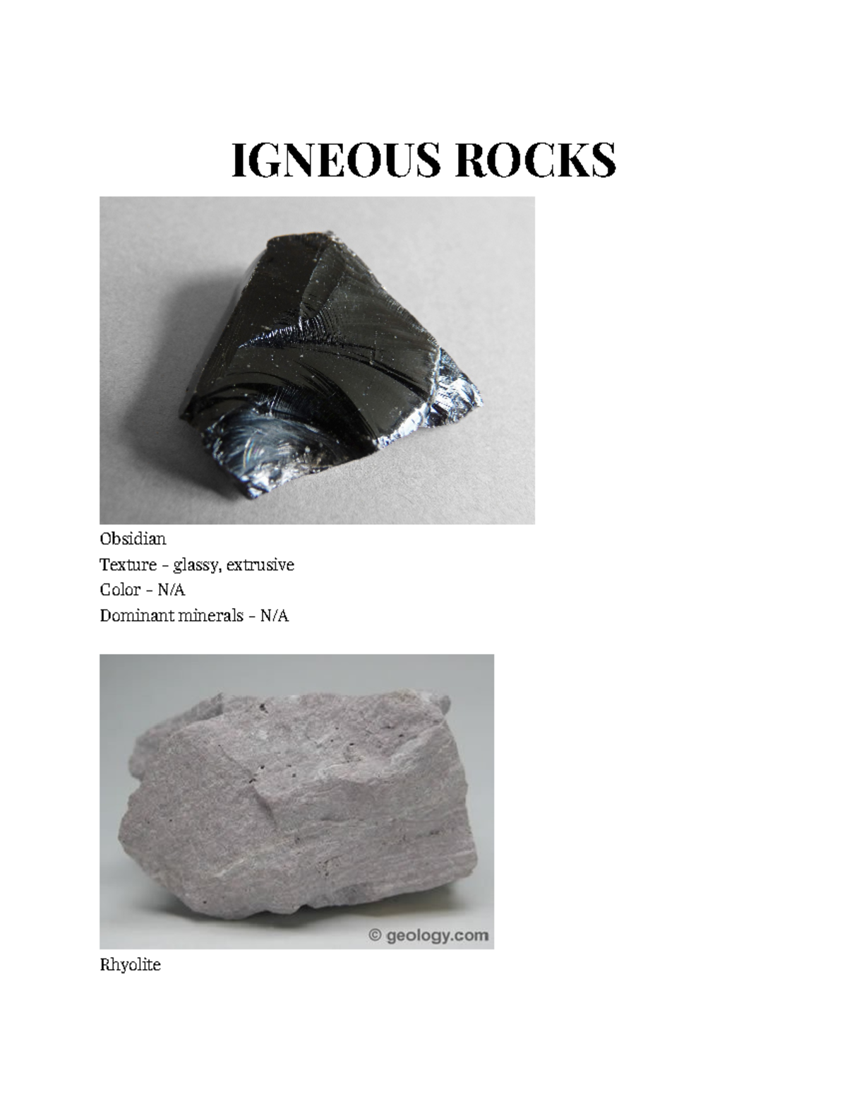 Rock classification notes - IGNEOUS ROCKS Obsidian Texture - glassy ...