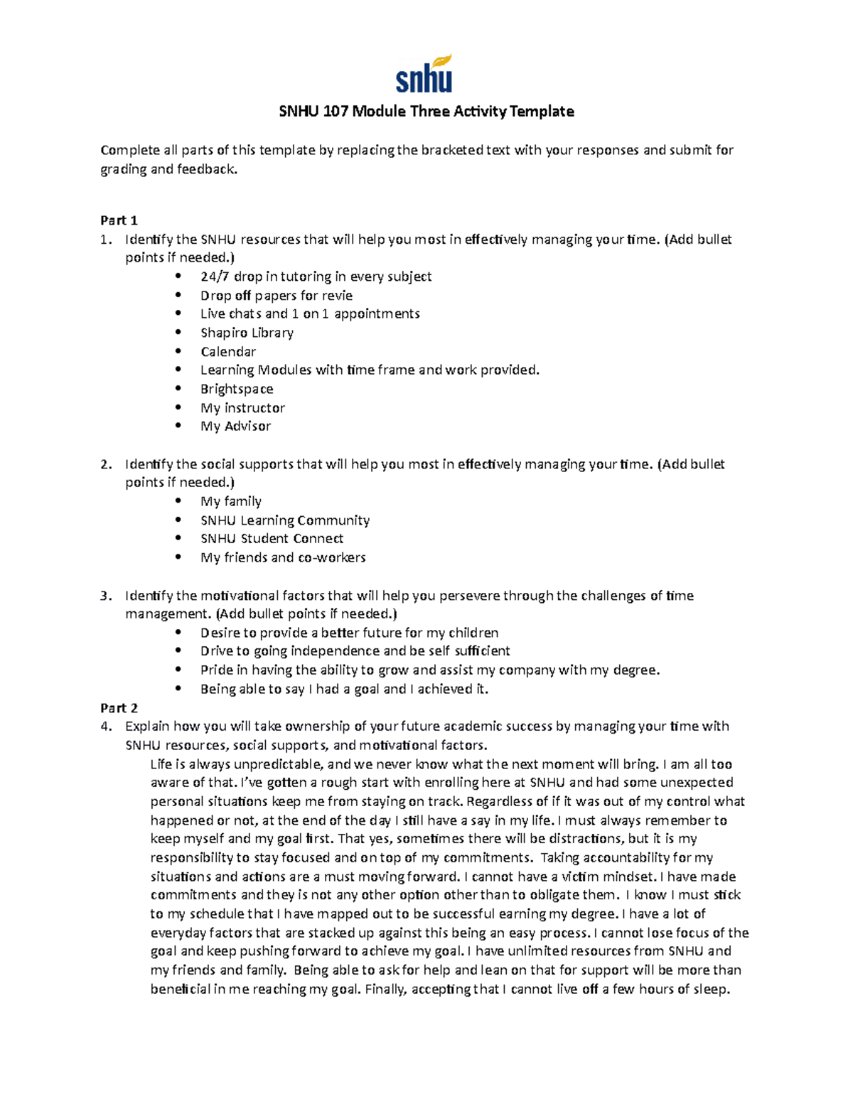 SNHU 107 Final Project II - SNHU 107 Module Three Activity Template ...