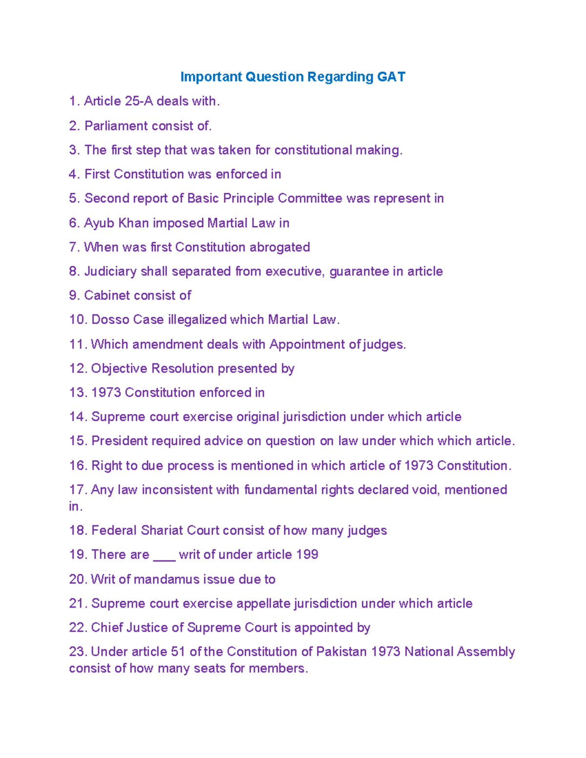 Important Question Regarding GAT - Important Question Regarding GAT ...