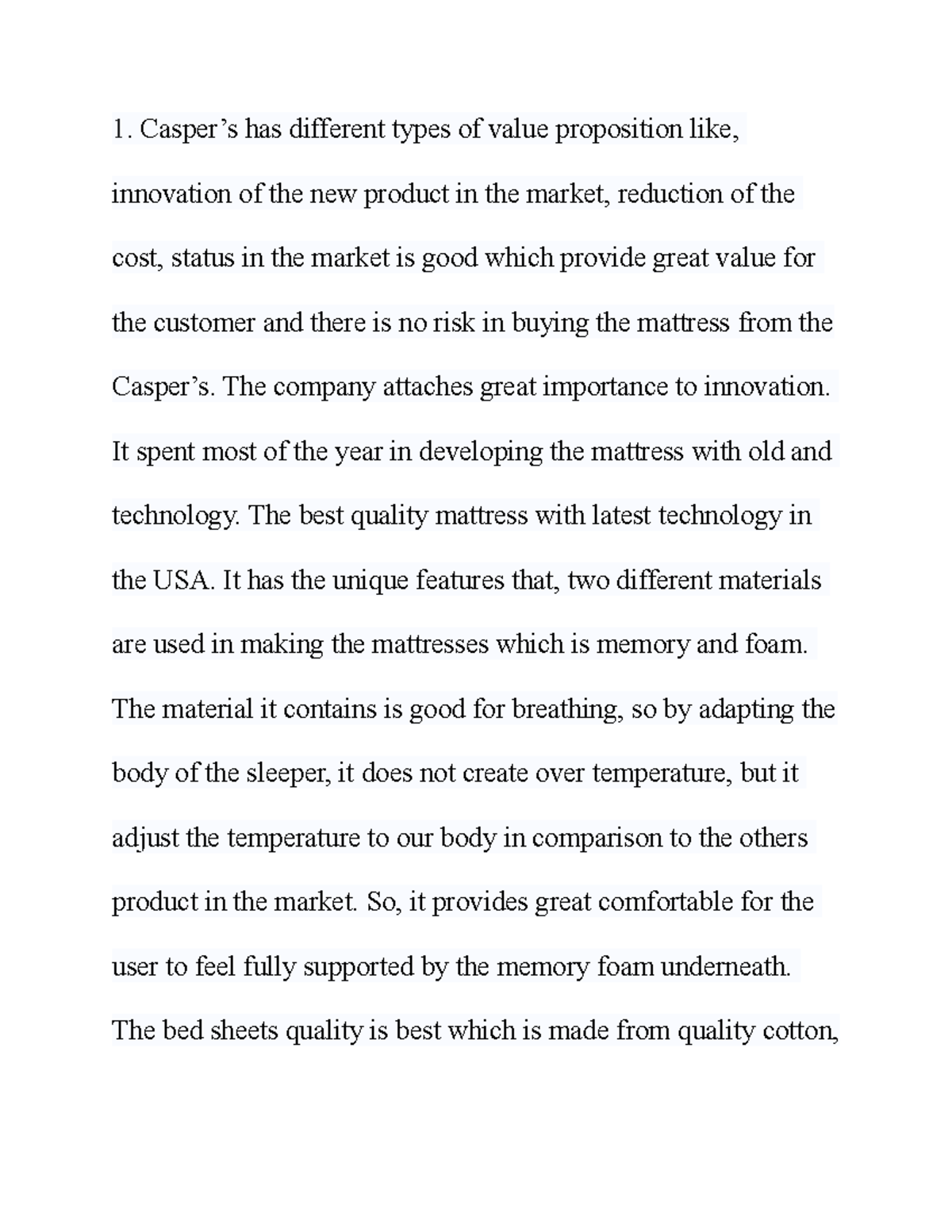 Casper - assignment - Casper’s has different types of value proposition ...