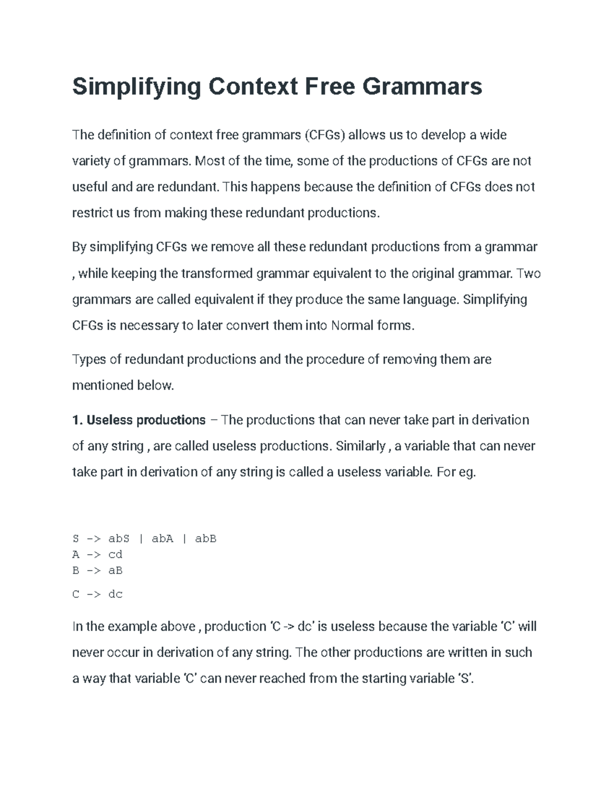 Question BANK – 3(Part 09) - Simplifying Context Free Grammars The ...