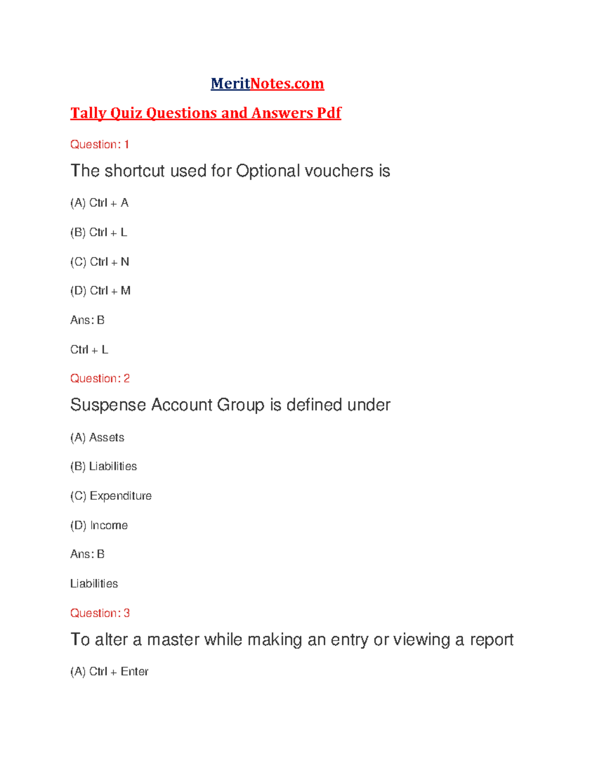 Tally quiz questions answers - MeritNotes Tally Quiz Questions and ...