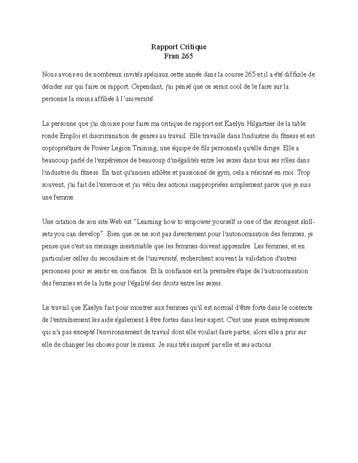 Rapport Critique - In French - Rapport Critique Fran 265 Nous avons eu ...