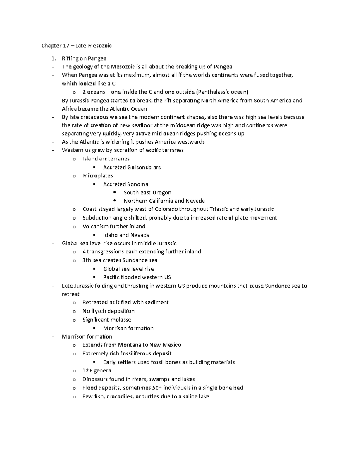 Geology Lecture notes CH 17 - Chapter 17 – Late Mesozoic Rifting on ...
