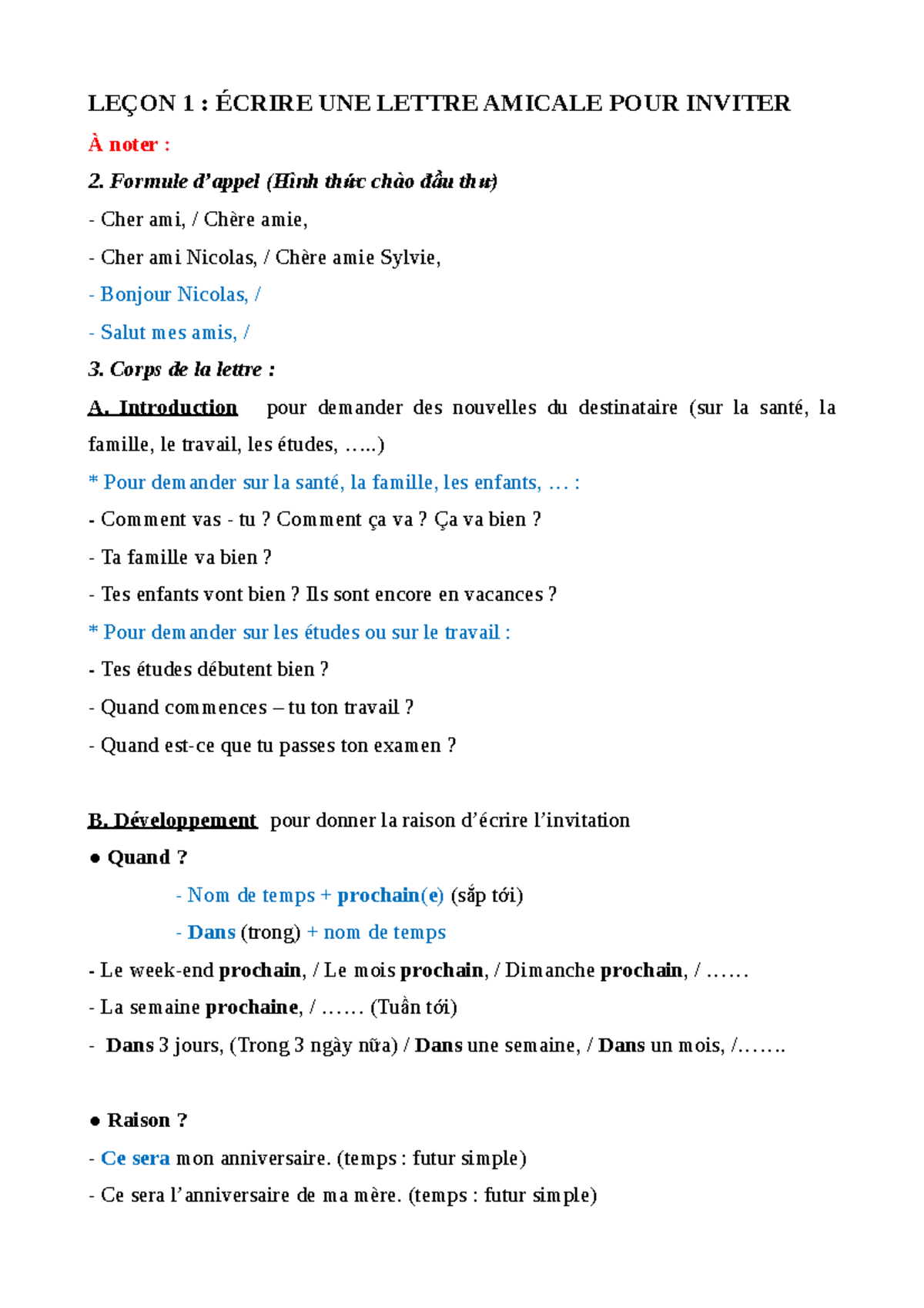 Lecon 1 - Explications - LEÇON 1 : ÉCRIRE UNE LETTRE AMICALE POUR ...