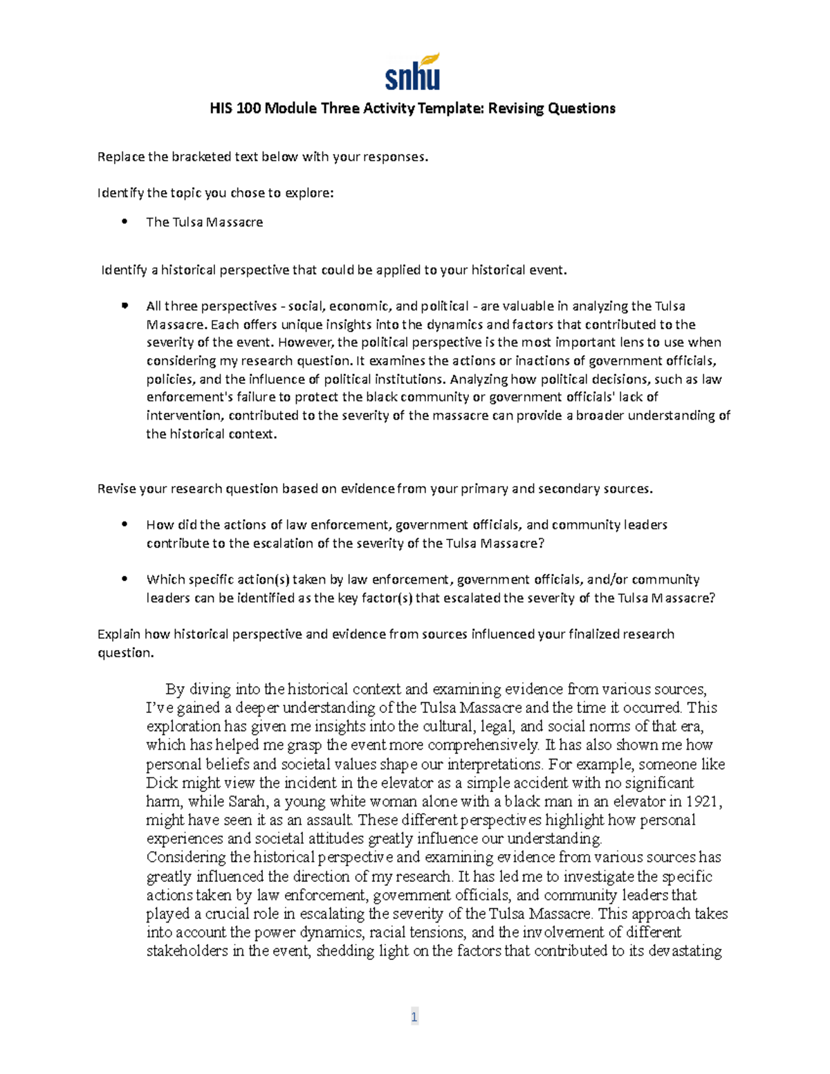 HIS 100 Module Three Activity Revising Questions Template - HIS 100 ...