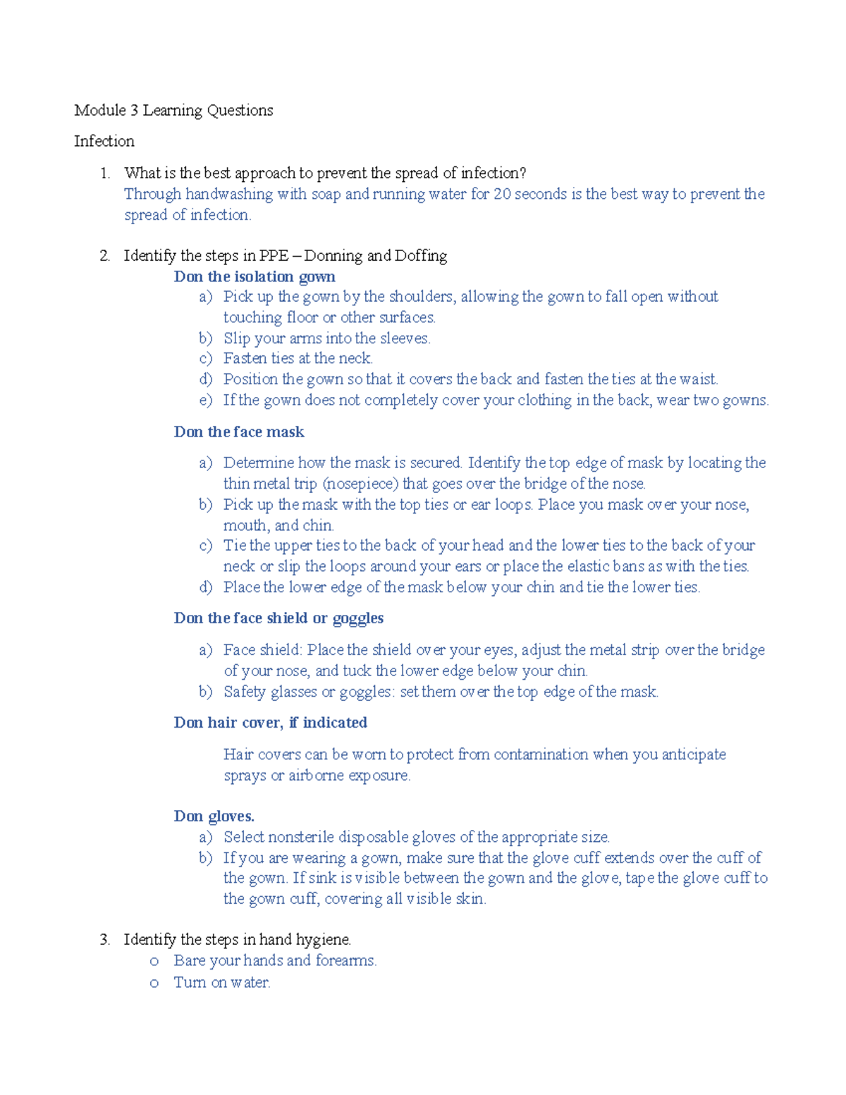 NUR 215 Module 3 Learning Questions - Module 3 Learning Questions Infection 1. What is the best ...
