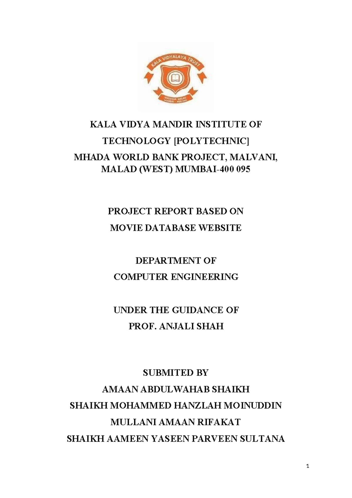 Final black book project - KALA VIDYA MANDIR INSTITUTE OF TECHNOLOGY ...