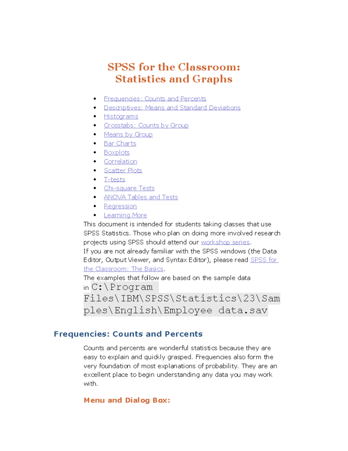 SPSS for the Classroom - practical exercises for students - SPSS for ...