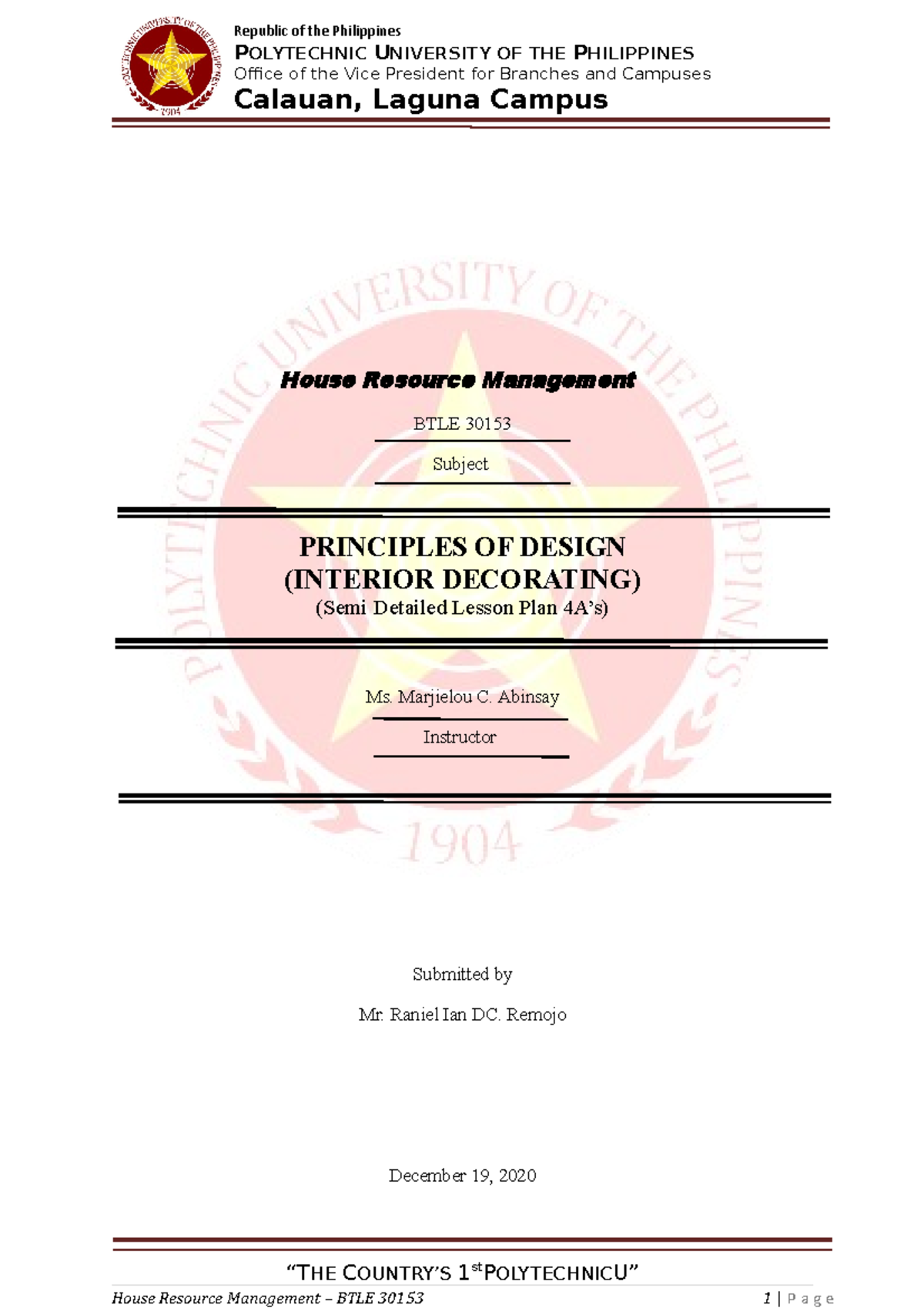 IAN Lesson PLAN HRM - Gives idea about the principles of design in ...