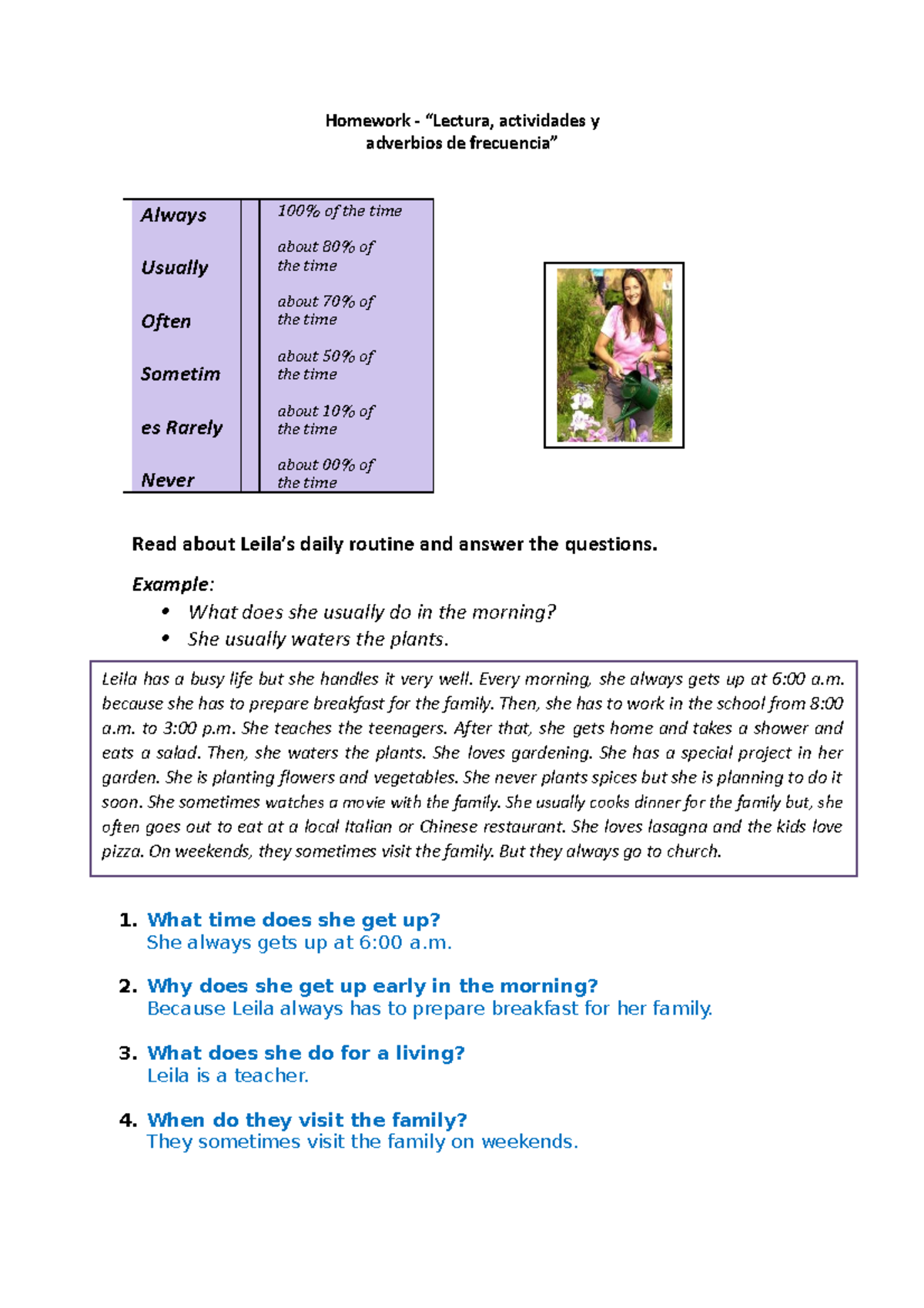 Homework 07 - “Lectura, actividades y adverbios de frecuencia ...