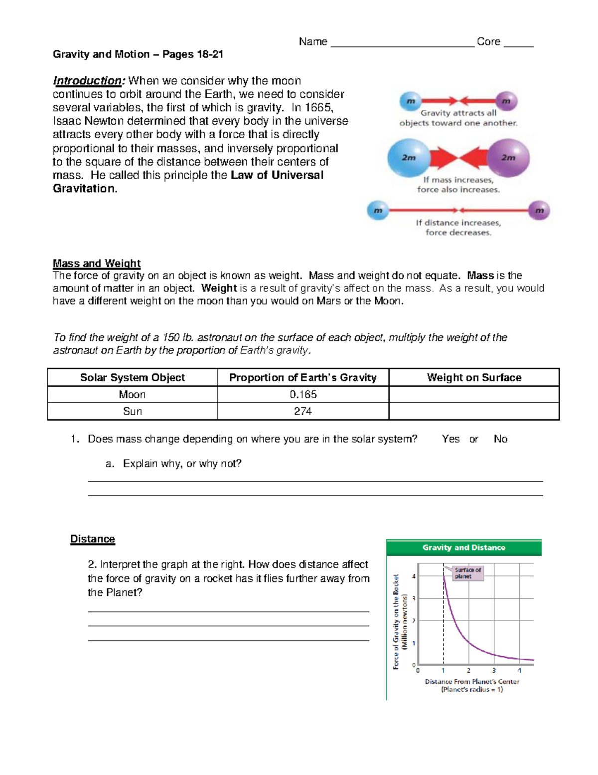 1 - Gravity notes - Name ________________________ Core _____ Gravity ...