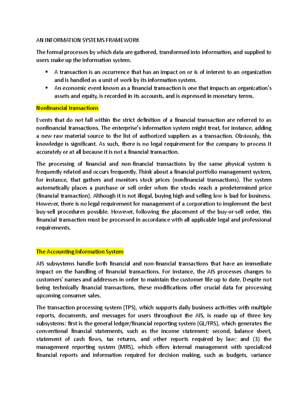 AN Information Systems Framework - AN INFORMATION SYSTEMS FRAMEWORK The ...