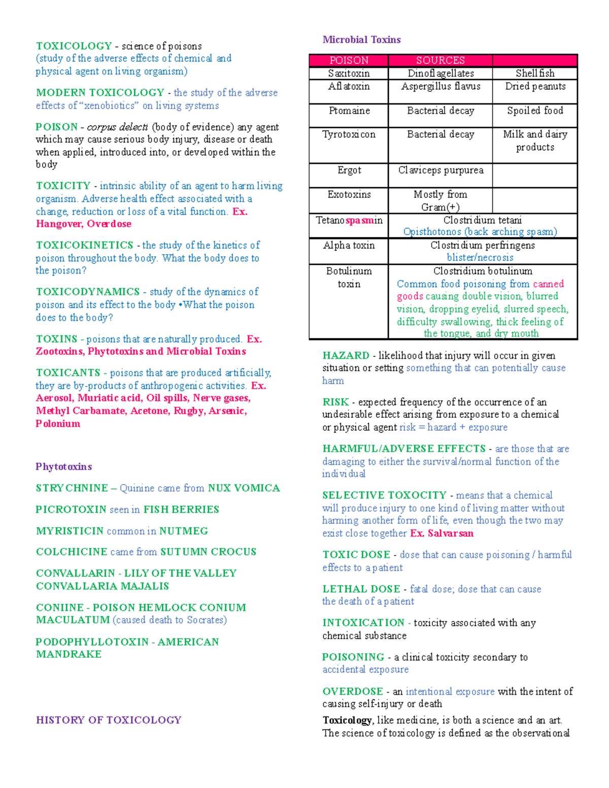 Toxicology Notes Reviewer 1 - TOXICOLOGY - science of poisons (study of ...