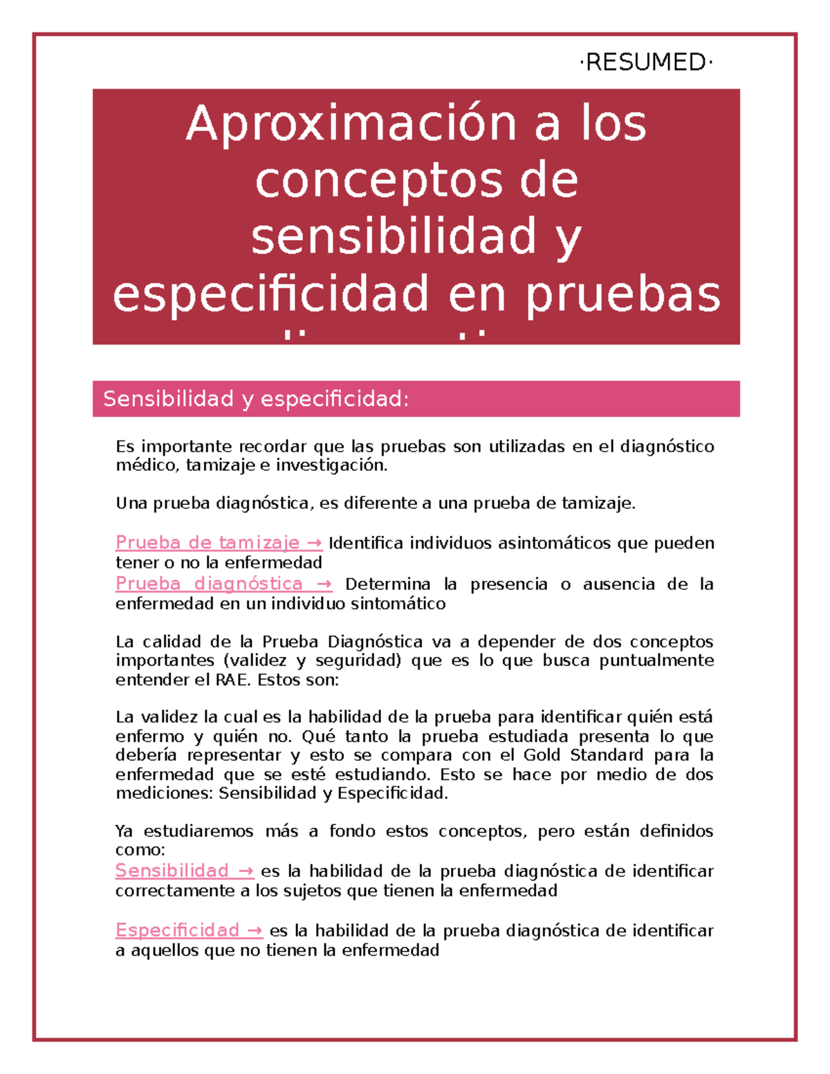 Aproximación a los conceptos de sensibilidad y especificidad en pruebas ...