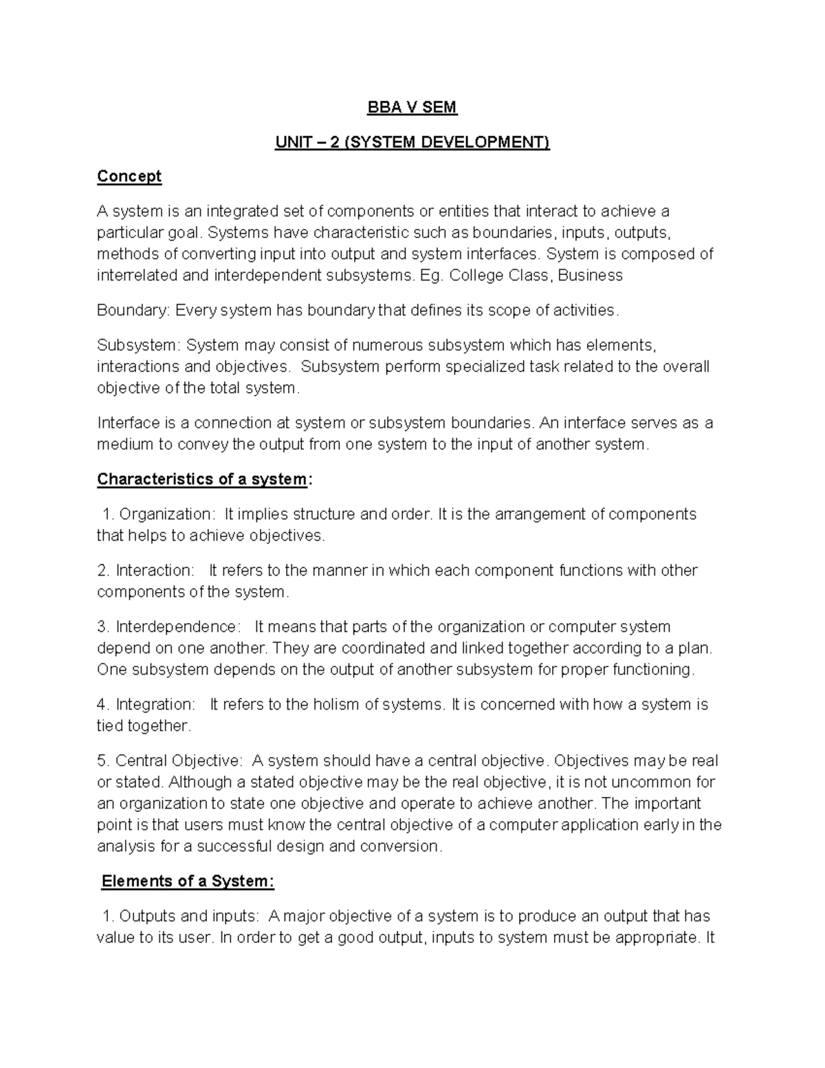 Unit-2 - Lecture notes 5 - BBA V SEM UNIT – 2 (SYSTEM DEVELOPMENT ...