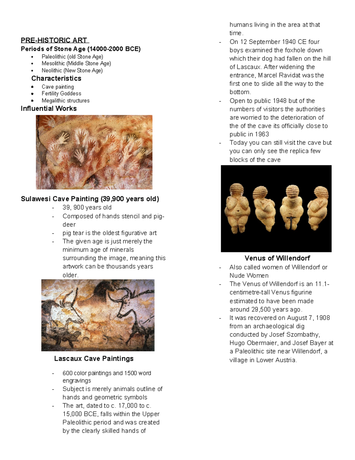 Art History- Art Appreciation - PRE-HISTORIC ART Periods of Stone Age ...