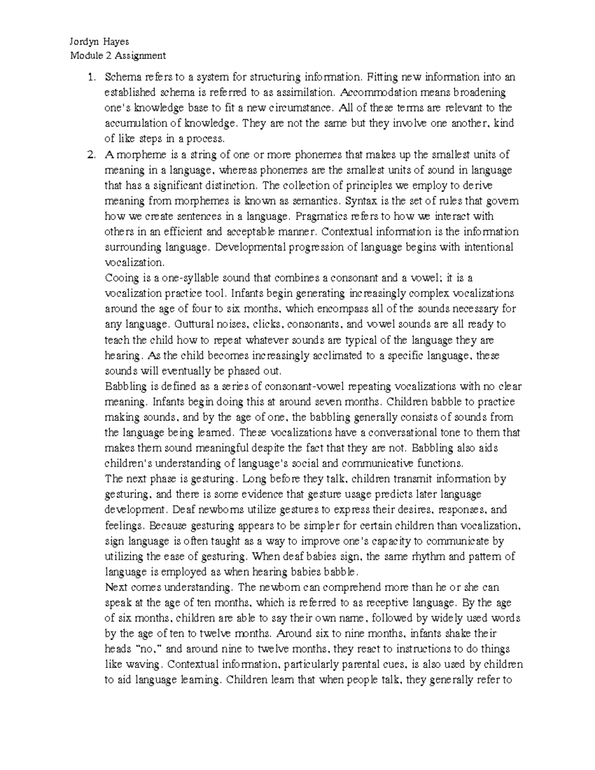 Module two hayes - concepts: Piagetian concepts of schema, assimilation ...