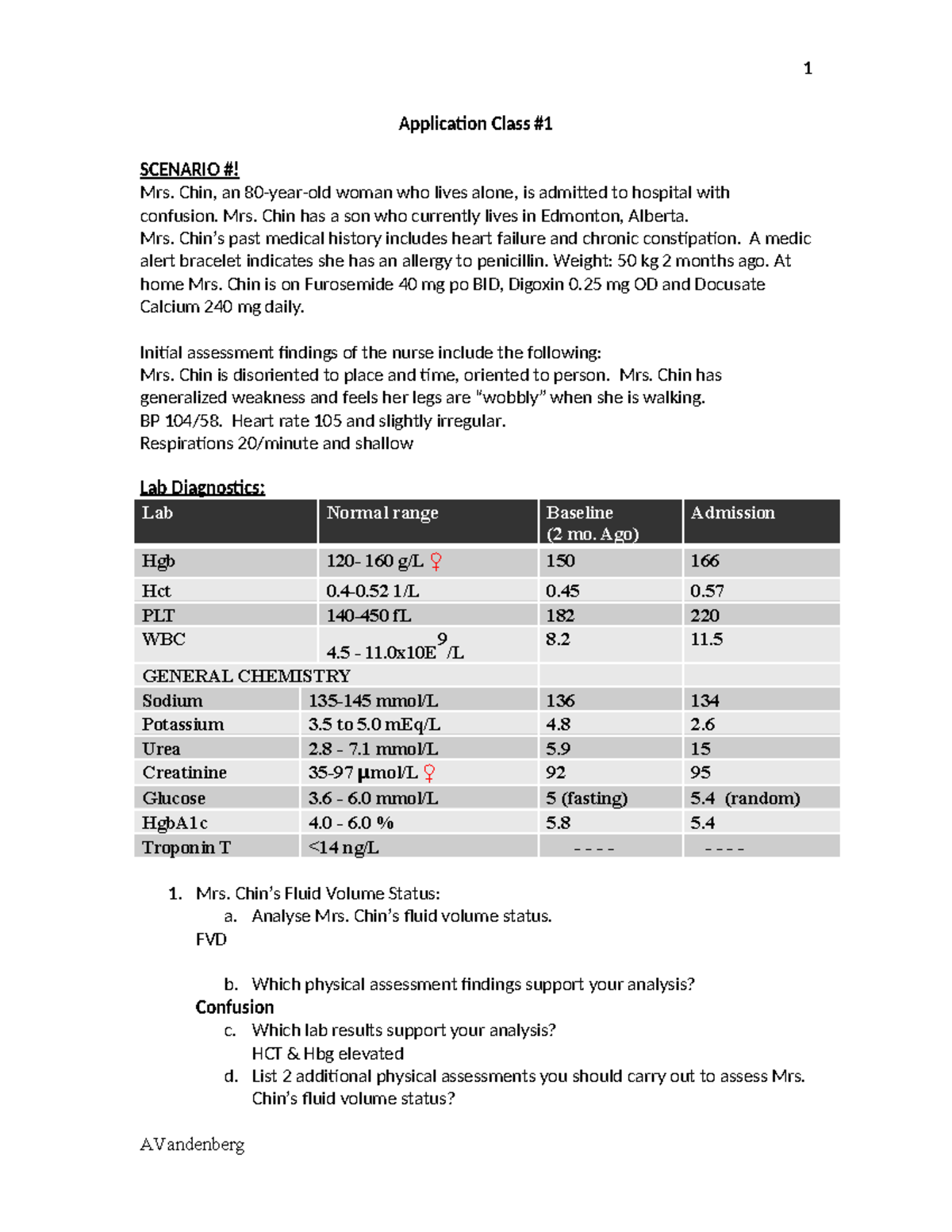 Application class 1 - Application Class # SCENARIO #! Mrs. Chin, an 80 ...