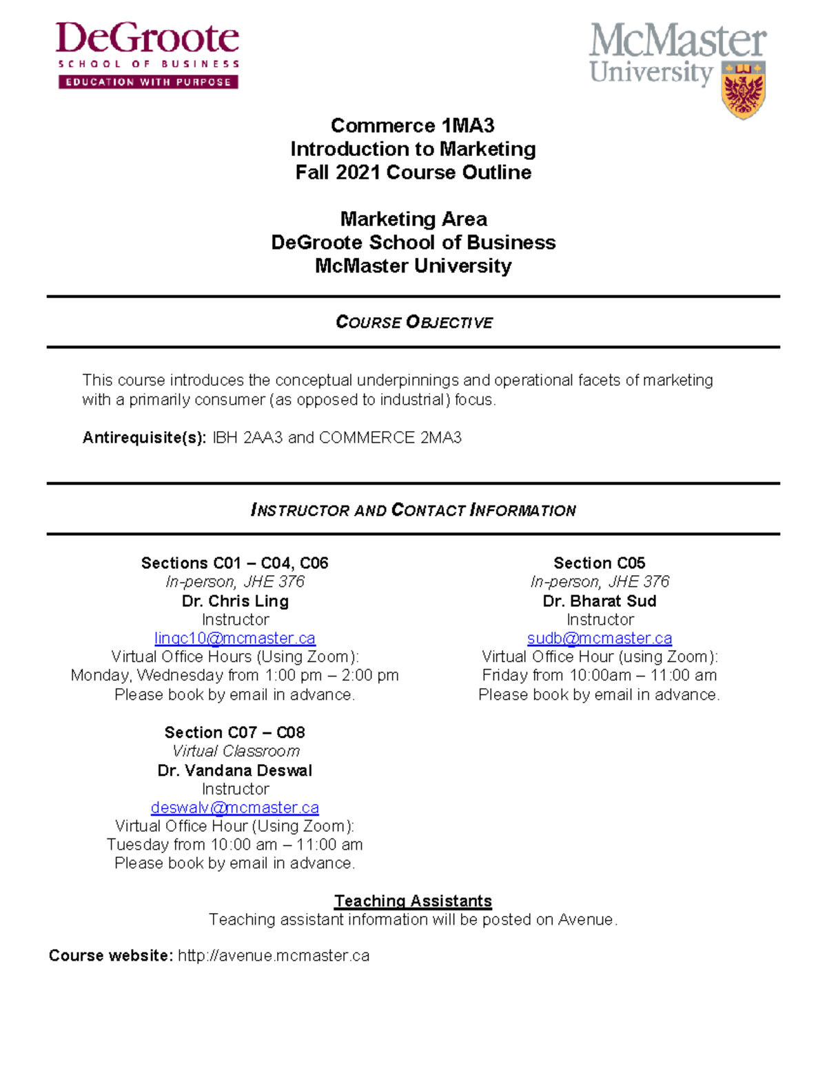Commerce 1MA3 Fall 2021 - Introduction to Marketing - Commerce 1MA ...