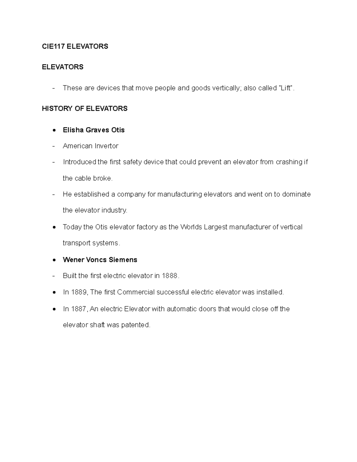 CIE117 Elevators - ppt notes. - CIE117 ELEVATORS ELEVATORS These are ...