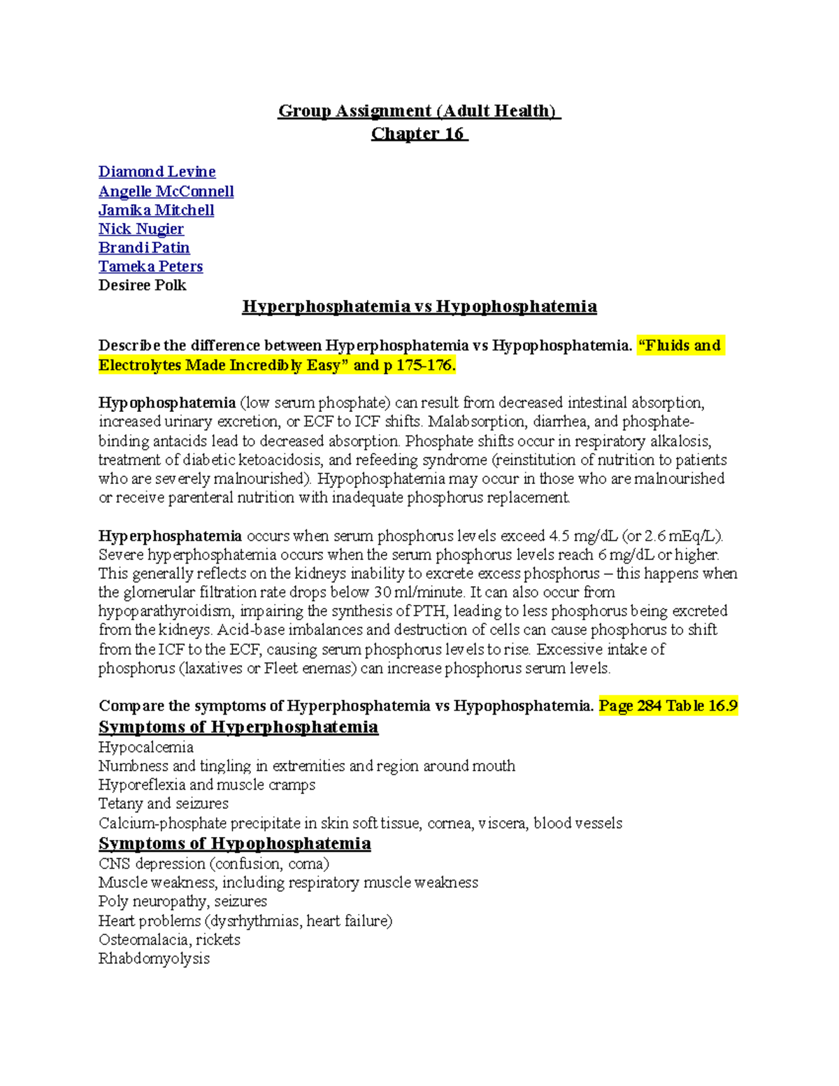Hyperphosphatemia vs Hypophosphatemia -Signs and symptoms - Group ...