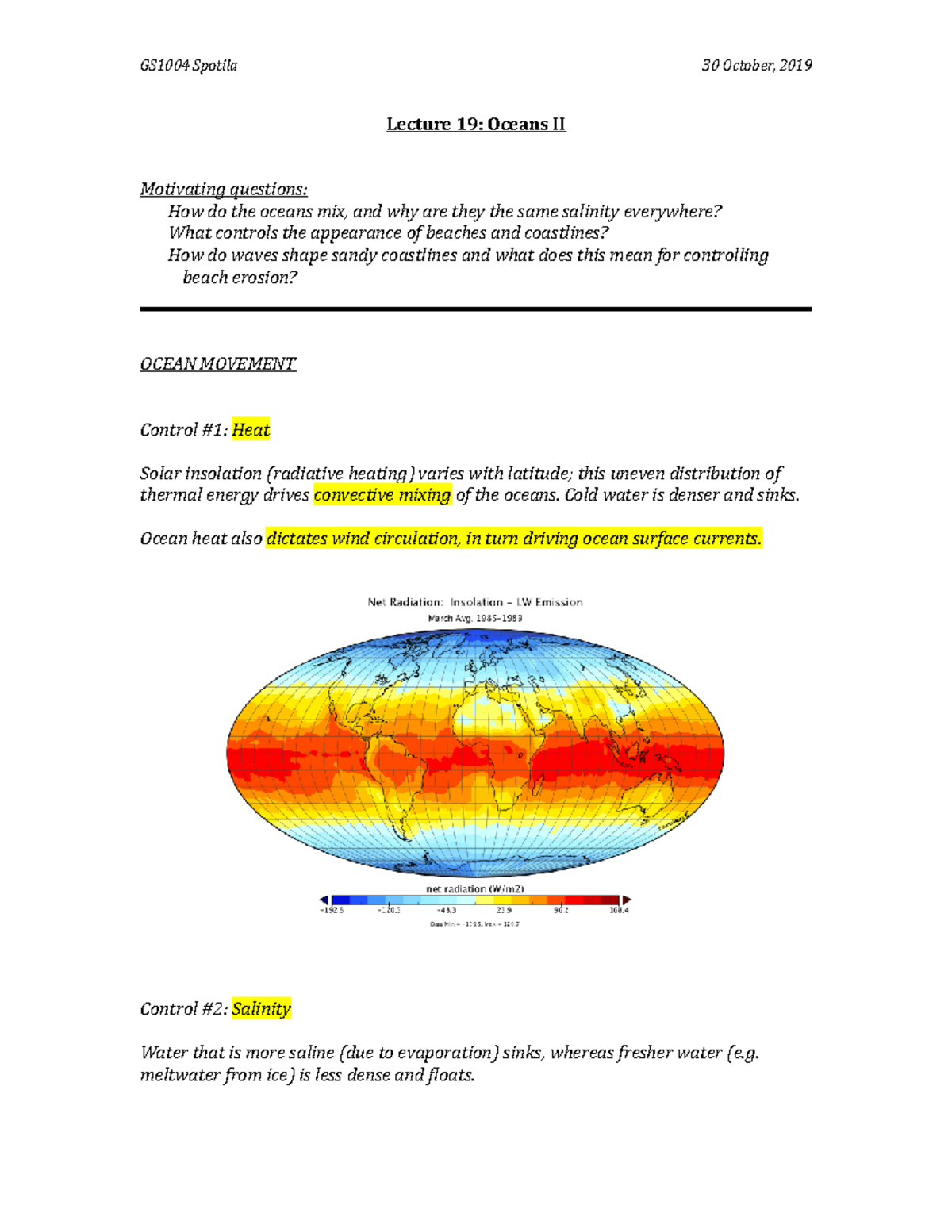GEOS-Lecture Notes 19 - Lecture 19: Oceans II Motivating questions: How ...