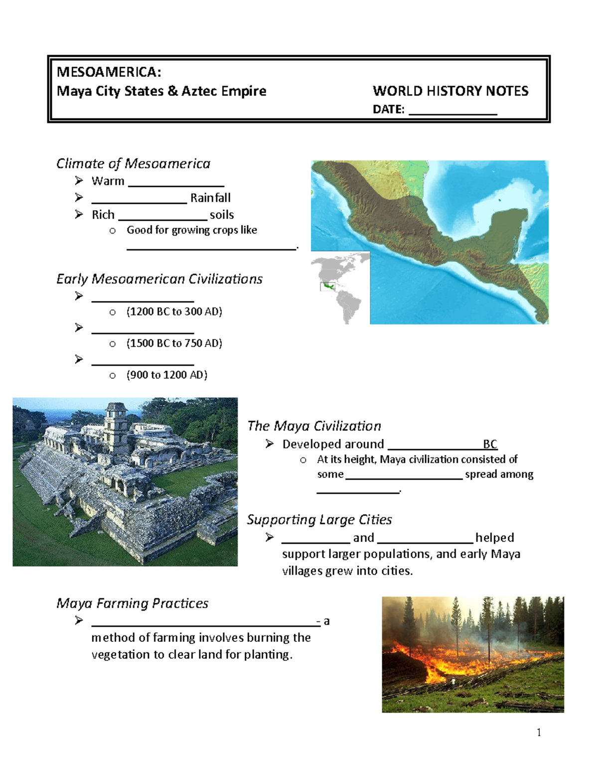 Mesoamerica Mayan and Aztecs Guided Notes 1 - MESOAMERICA: Maya City ...