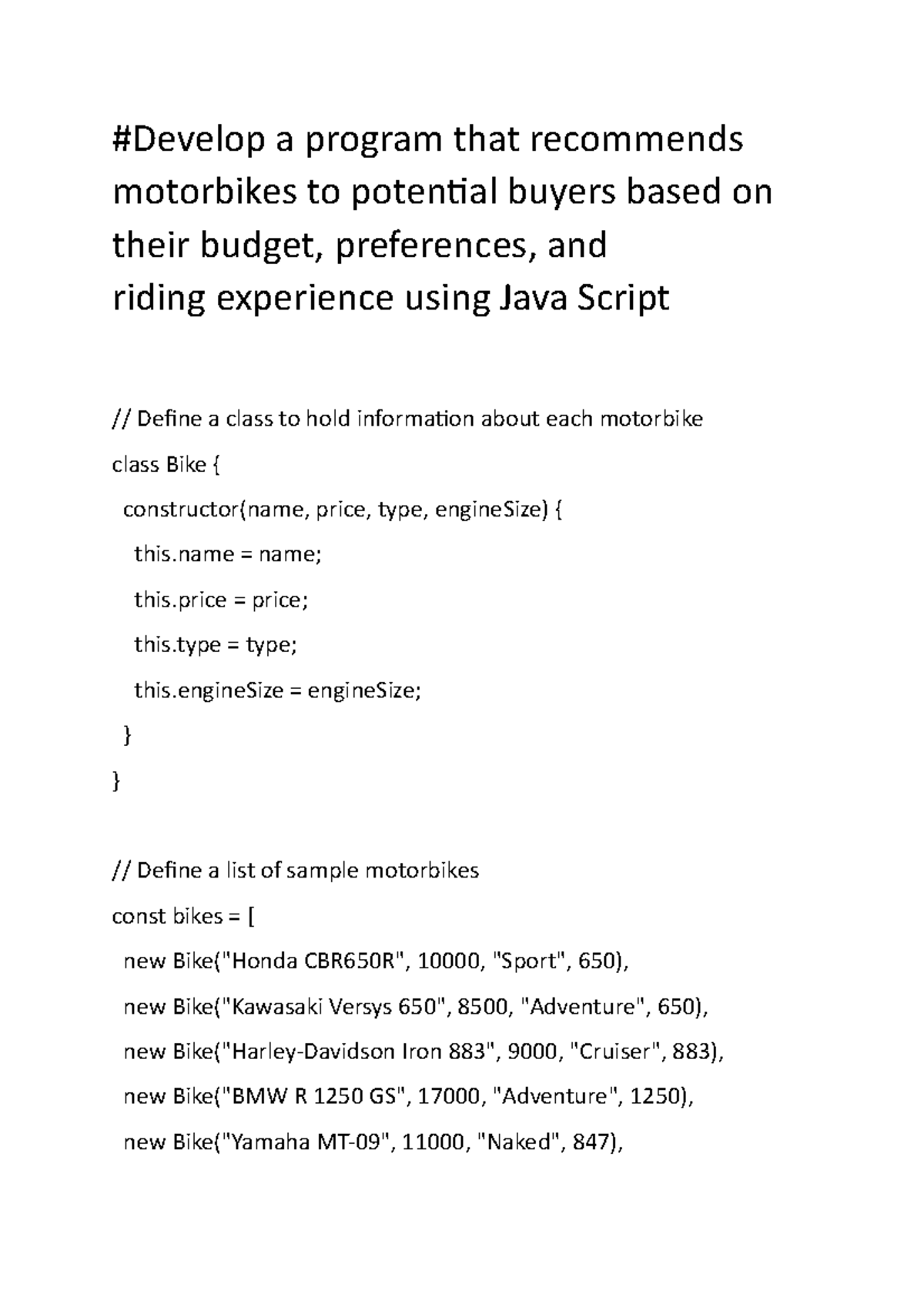 Potential buyers based on their budget - java script - #Develop a program that recommends ...