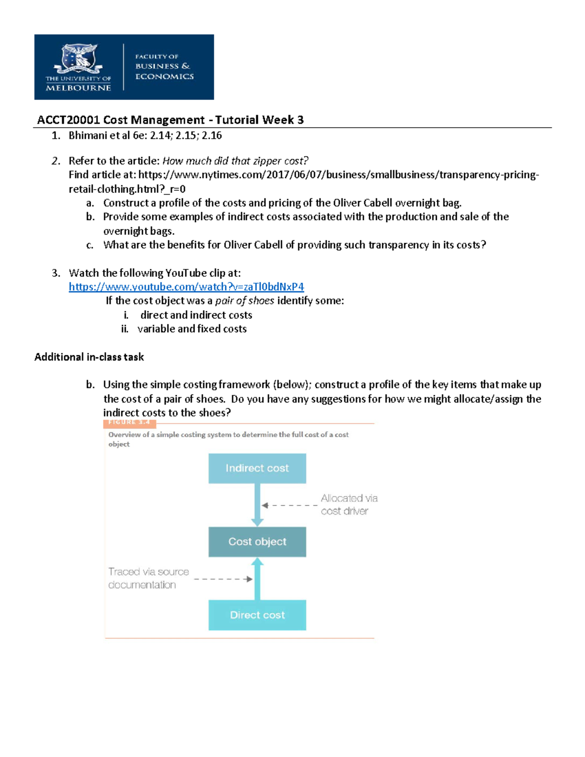 3. CM Week 3 Tutorial 2018 tasks - ACCT20001 Cost Management - Tutorial ...