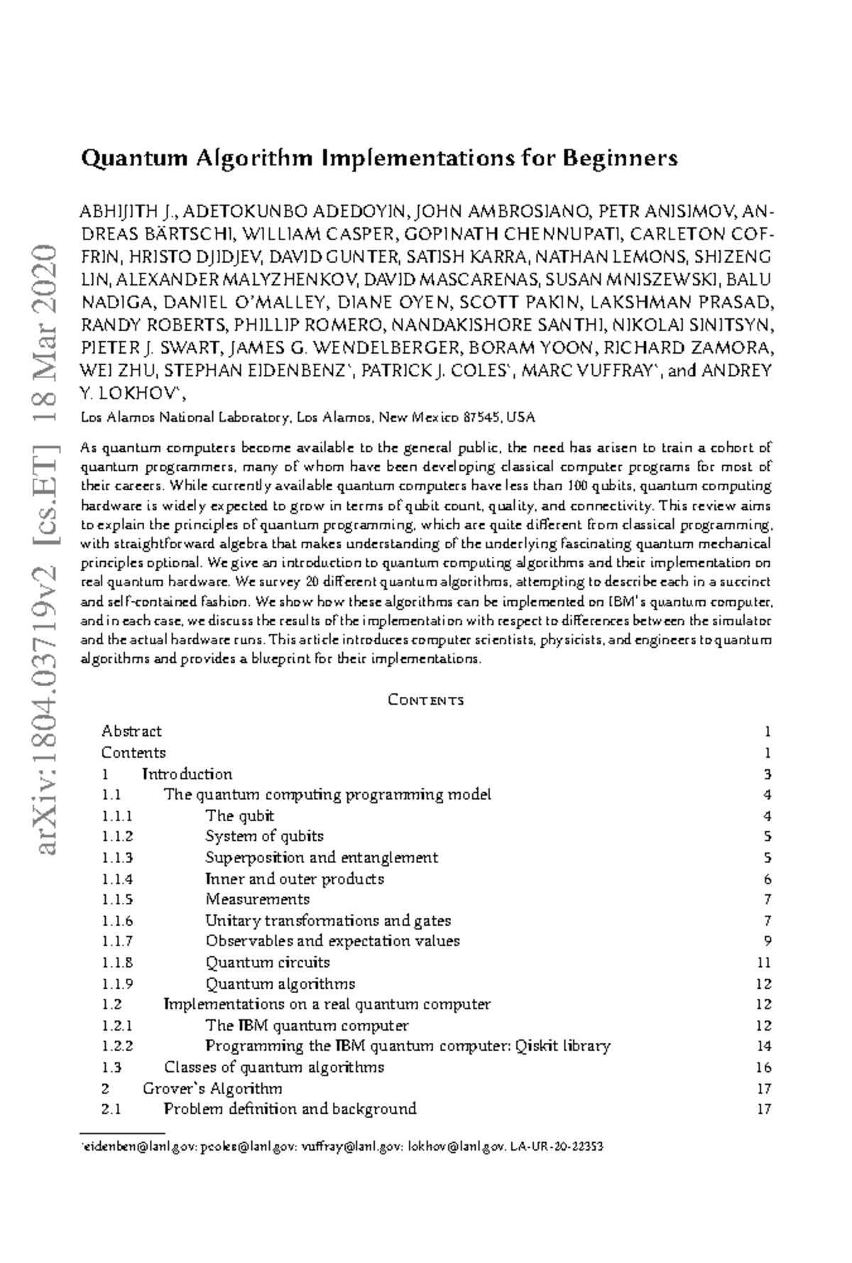 Paperaydua - mecanica cuantica - Quantum Algorithm Implementations for Beginners ABHIJITH J ...