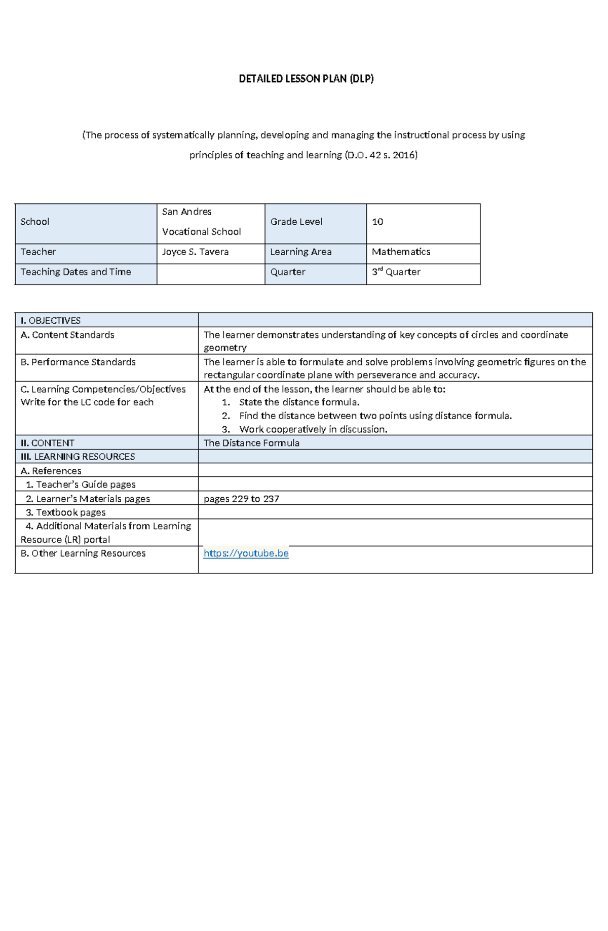 DLP3 Grade 10 - DETAILED LESSON PLAN (DLP) (The process of ...