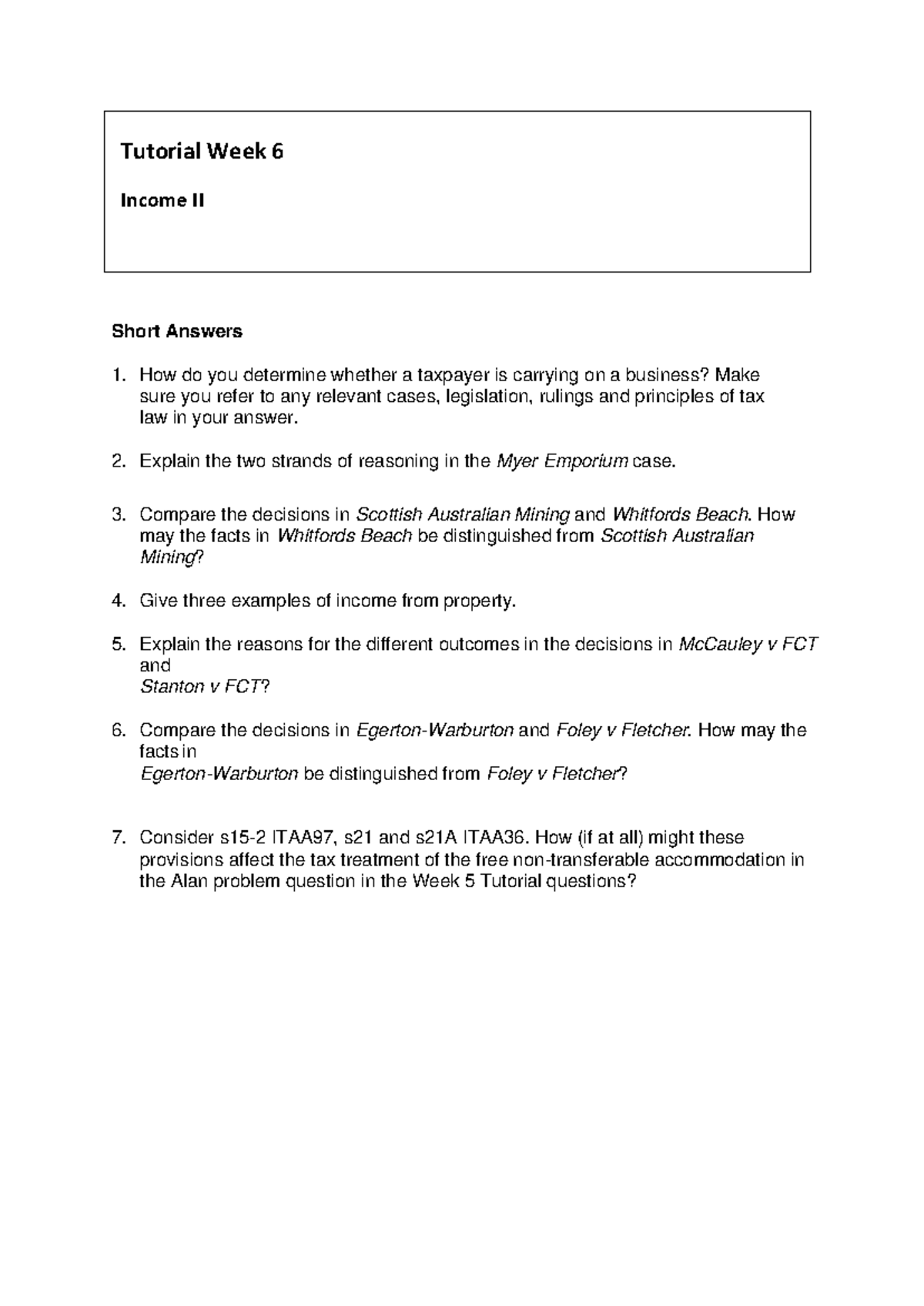 Wk 6Tutorial QuestionsTaxation law week tutorial work for students ...