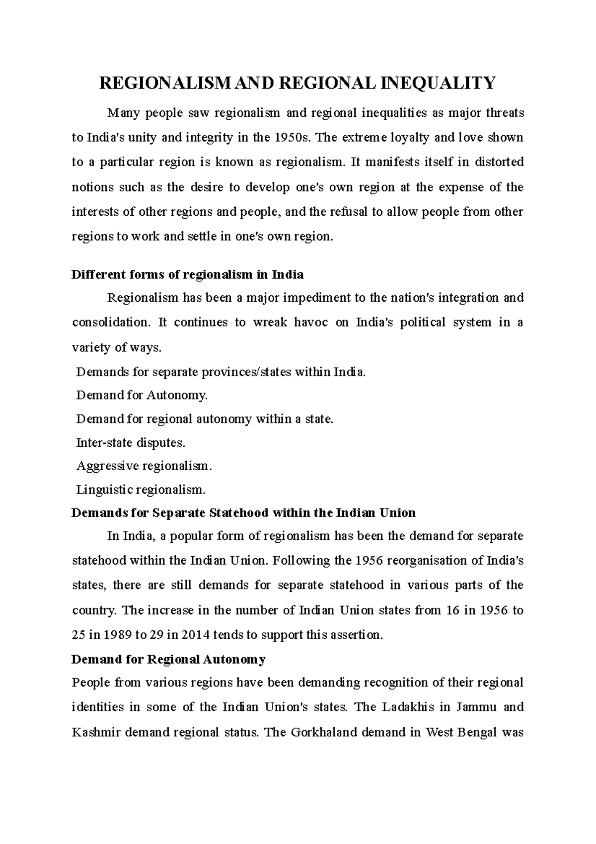 Regionalism and Regional Inequality - REGIONALISM AND REGIONAL ...