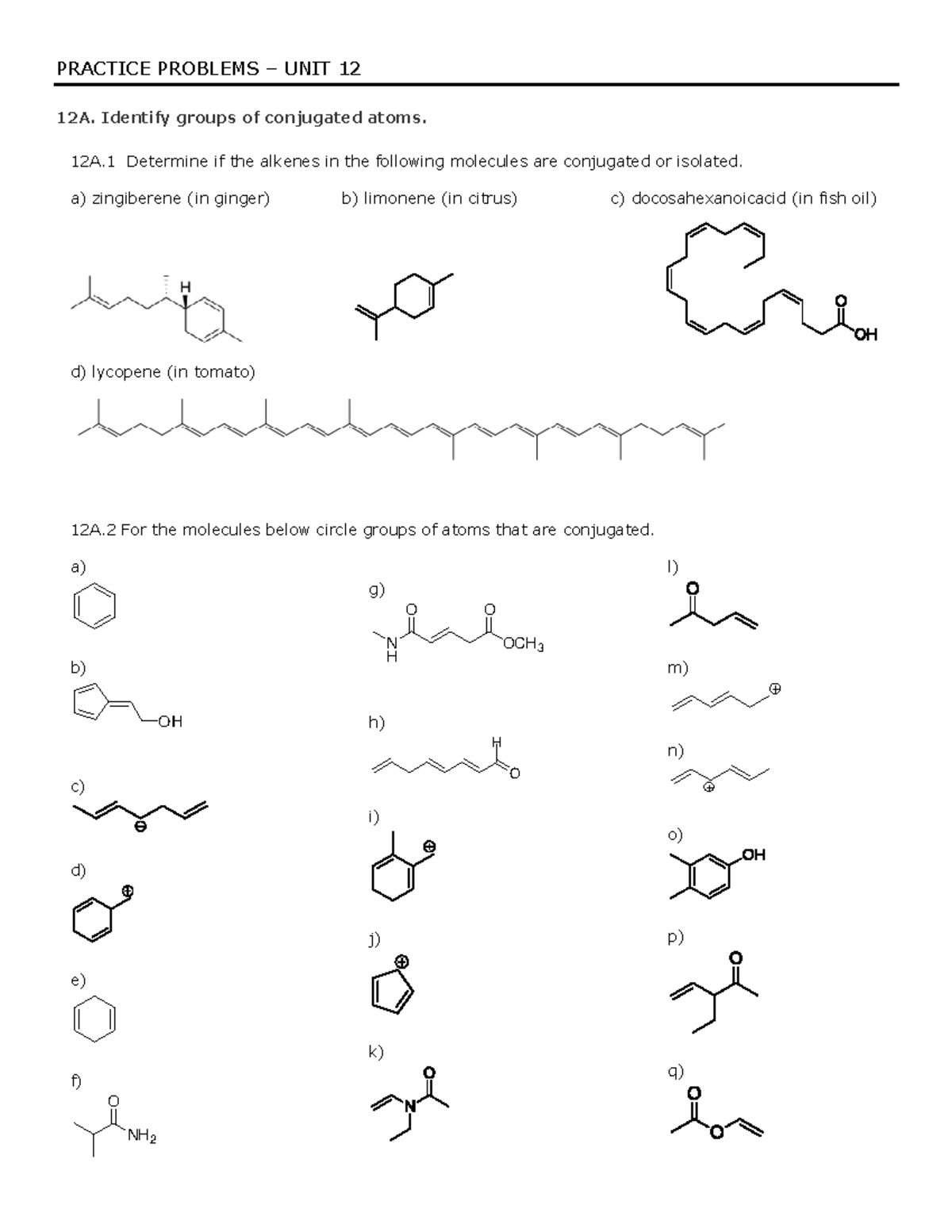 CHM242 u12 HW - Chemistry for life - PRACTICE PROBLEMS – UNIT 12 12A ...