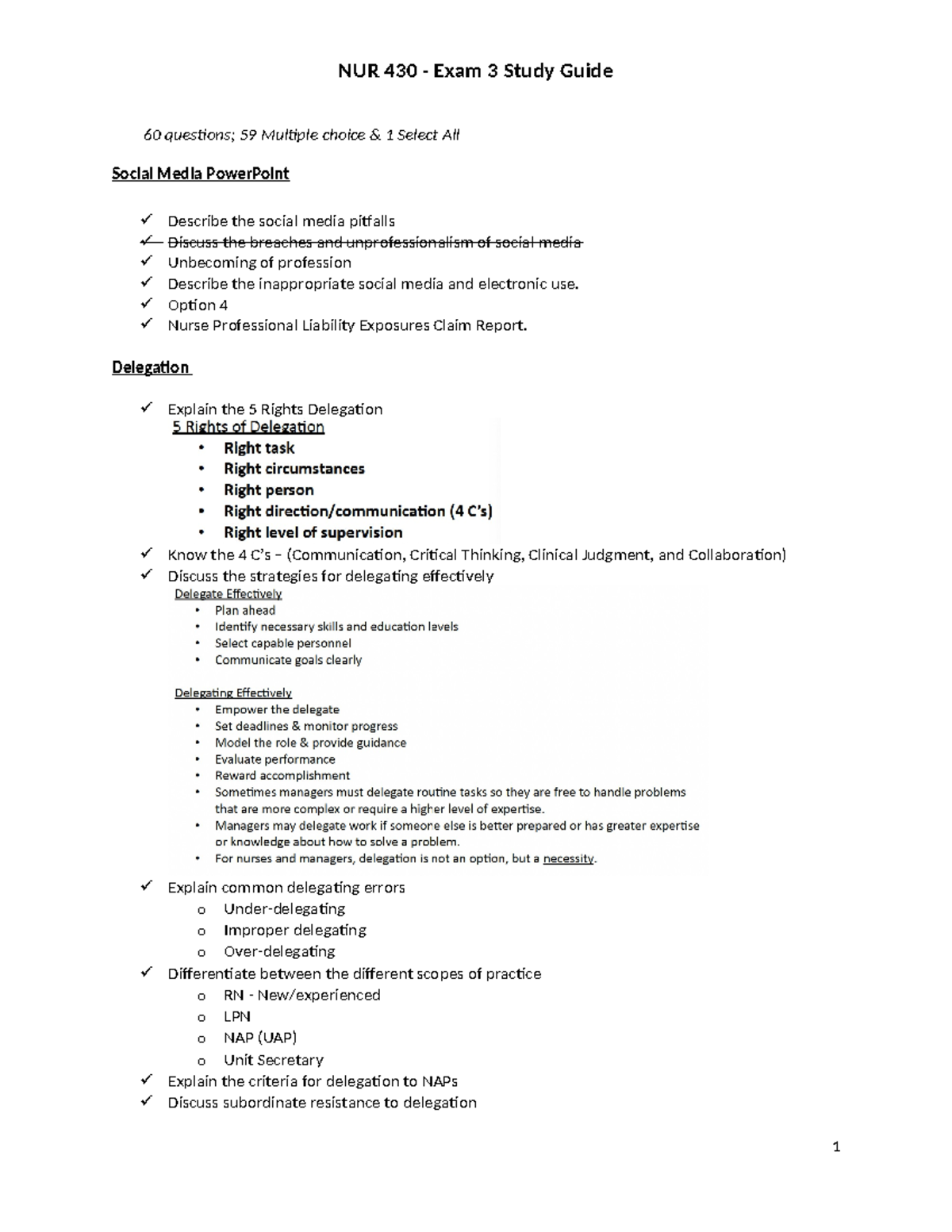 Exam 3 Study Guide - NUR 430 - Exam 3 Study Guide 60 questions; 59 ...