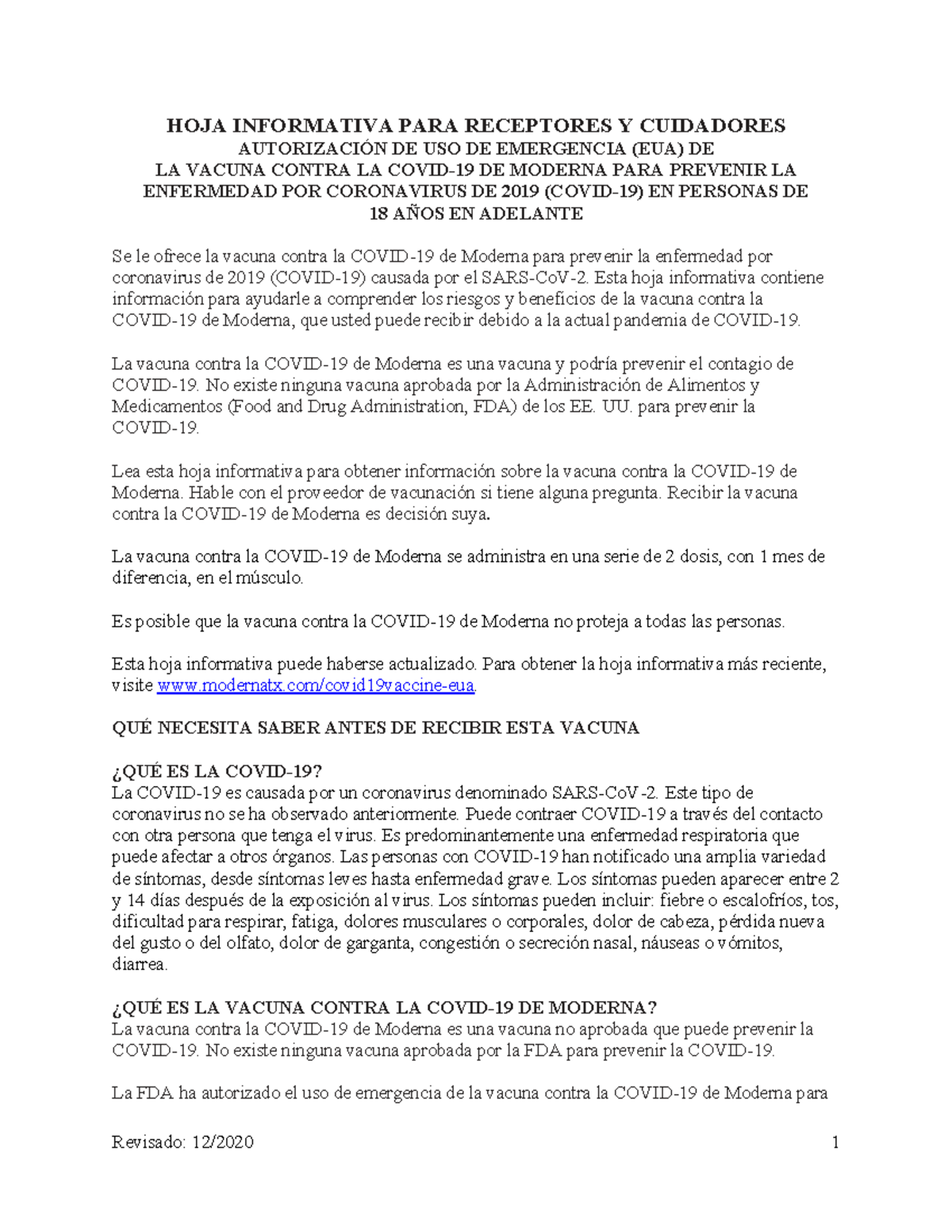 Spanish EUA-Moderna Covid-19 Vaccine Recipient Fact Sheet-Full ...