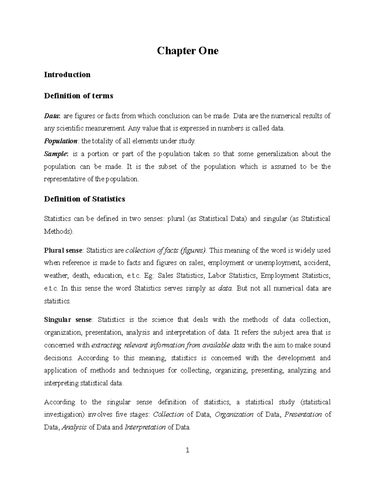 Chapter one and two - Chapter One Introduction Definition of terms Data: are figures or facts ...
