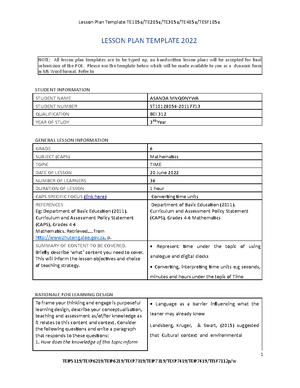 2023 Lesson Plan Template - Name: Nokwanda Surname: Mpondo Student ...