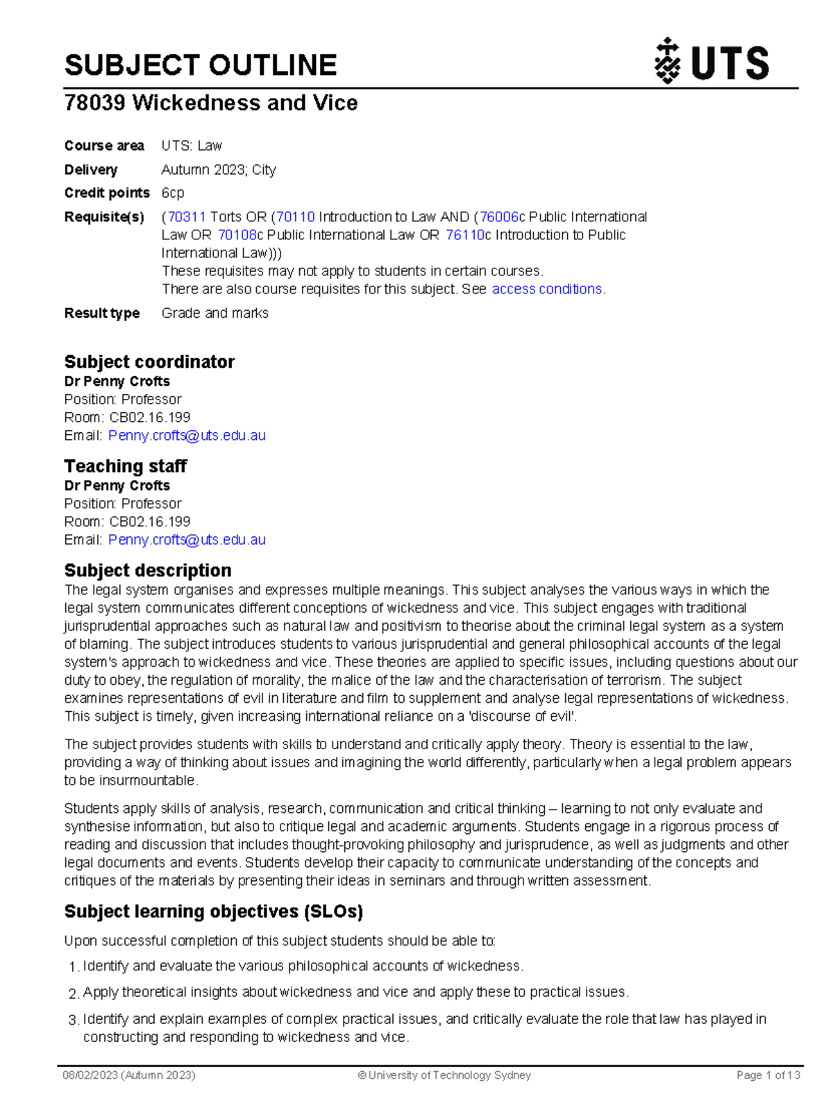 Wickedness and Vice SO - Subject outline - SUBJECT OUTLINE 78039 ...