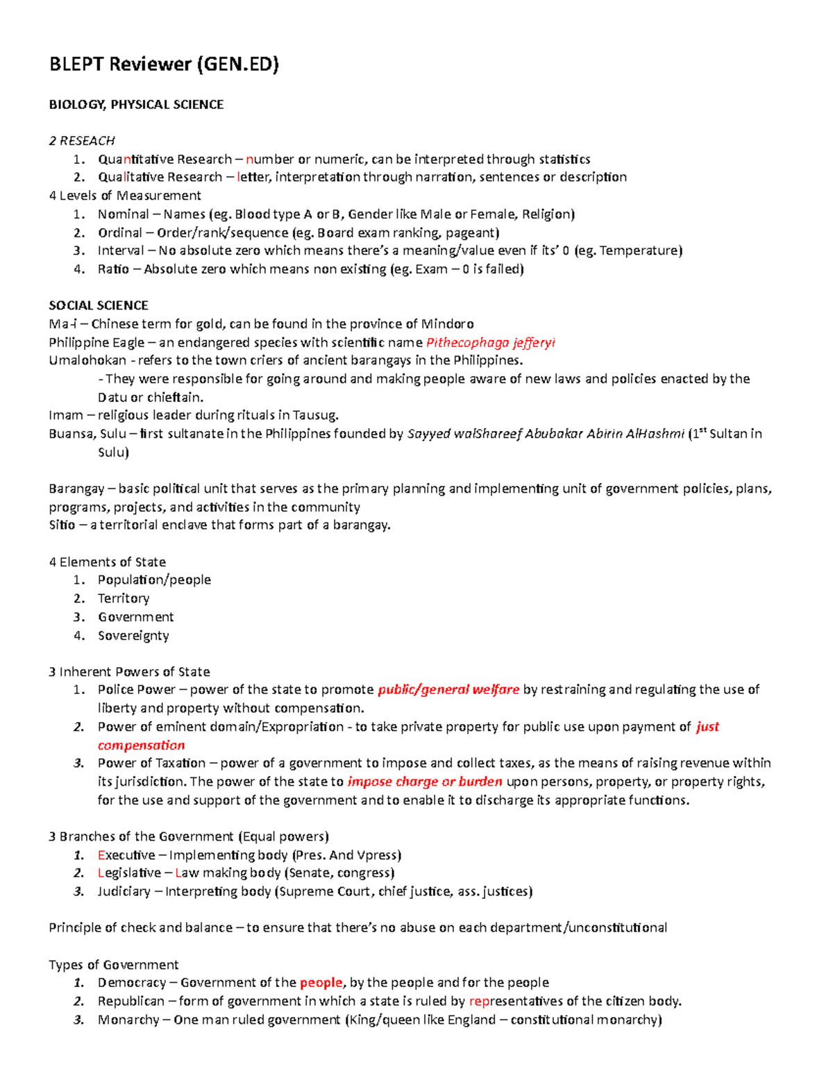 BLEPT Reviewer Licensure Examination - BLEPT Reviewer (GEN) BIOLOGY ...