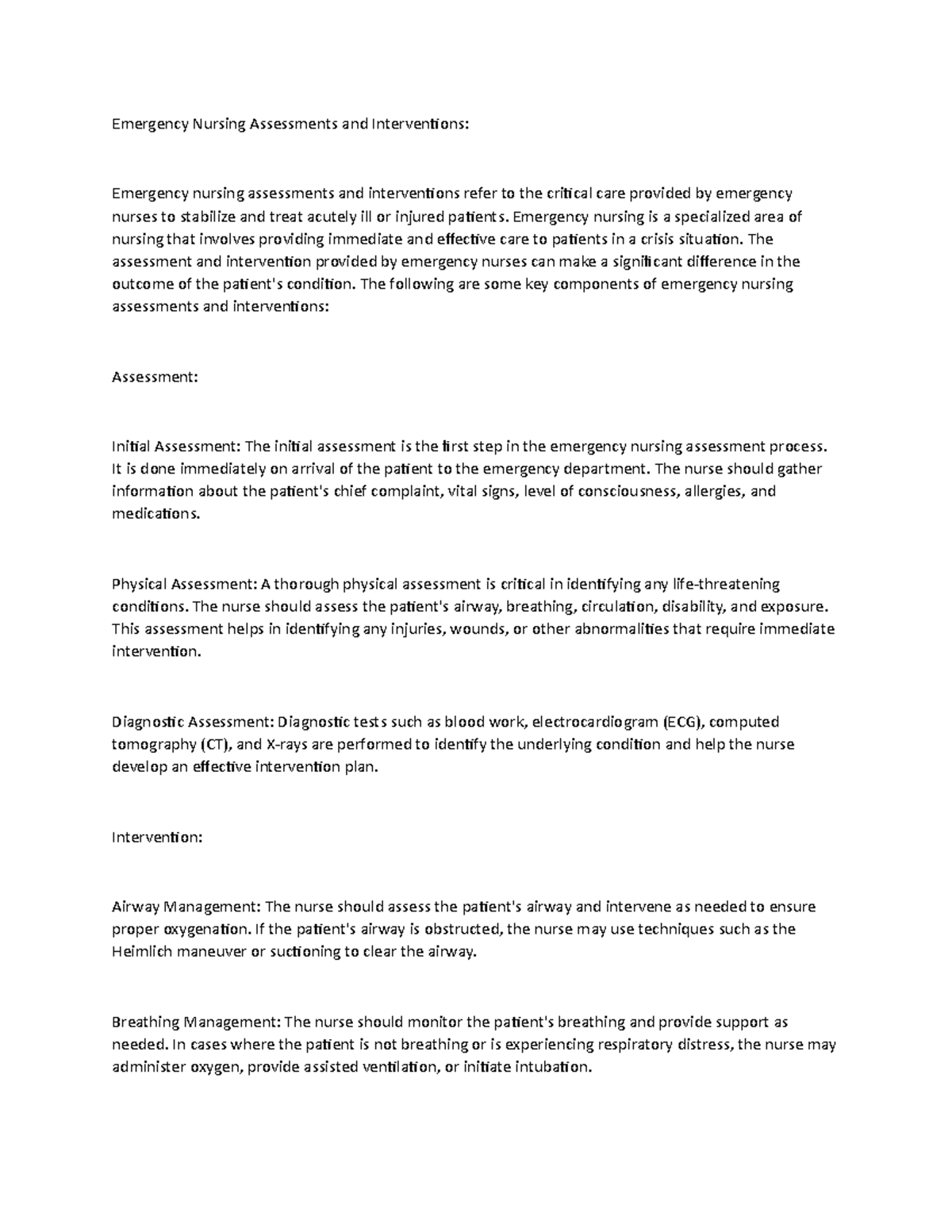 Emergency Nursing Assessments and Interventions - Emergency Nursing ...
