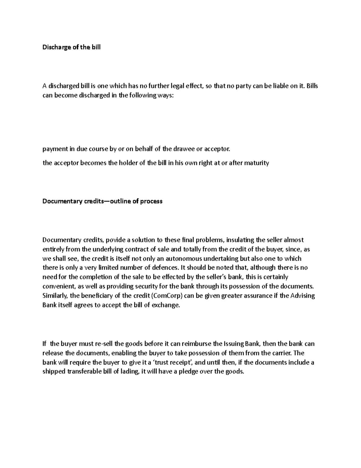 Discharge of the bill - Commercial Law - Discharge of the bill A ...