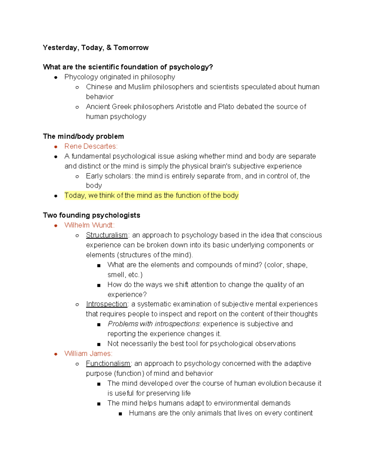 History of psychology - Lecture notes 2 - Yesterday, Today, & Tomorrow ...