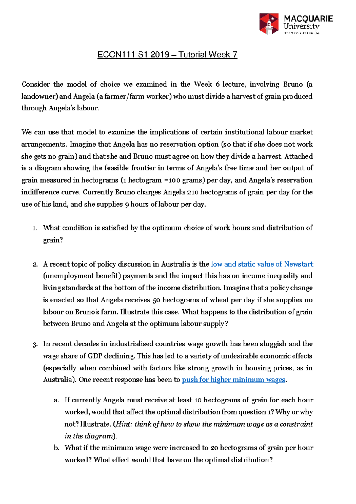 ECON111 S1 2019 – Tutorial Week 7 - ECON111 S1 2019 – Tutorial Week 7 ...