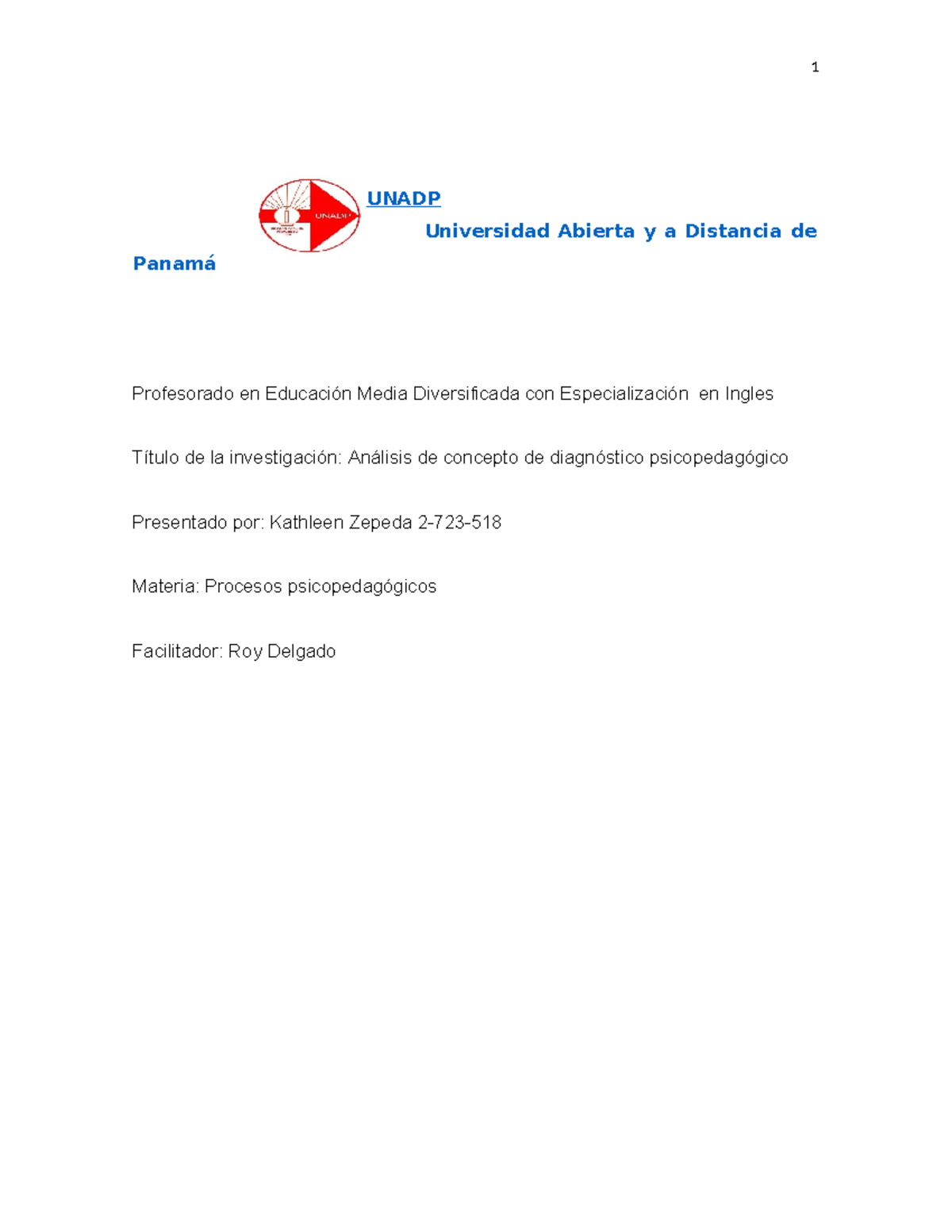 Analisis diagnostico psicopedagogico - UNADP Universidad Abierta y a ...