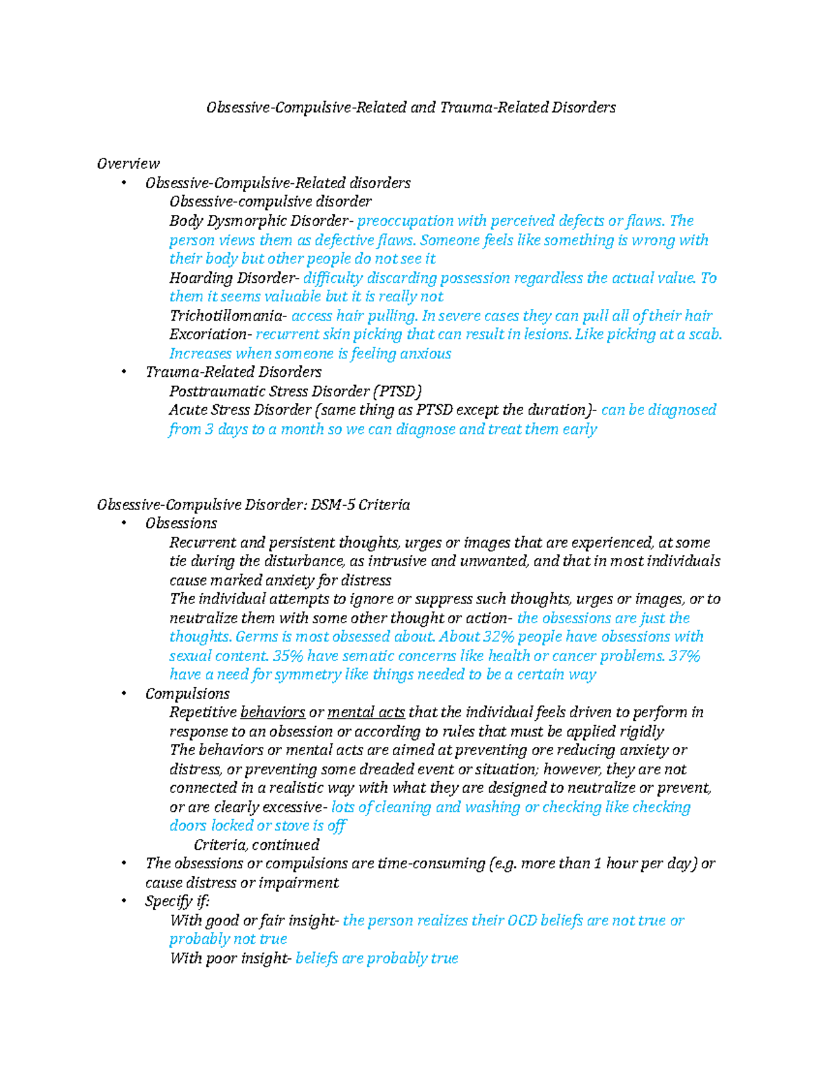 OCD PTSD DSM-5 - notes - Obsessive-Compulsive-Related and Trauma ...